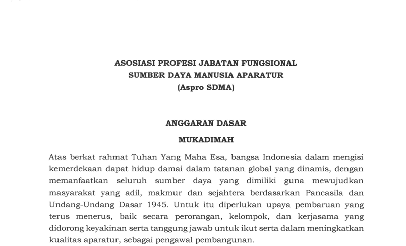 Anggaran Dasar Aspro SDMA